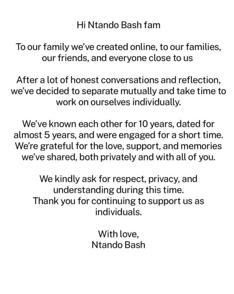 TikTok creators Ntandokazi Mzamo and Athini Bashe announce their breakup